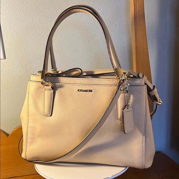 Coach | Bags | Coach Leather Mini Christie Carryall Beige Double Zip Tote | Poshmark